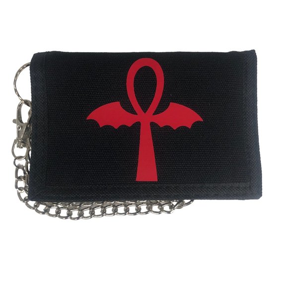 Bags | Red Ankh W Bat Wings Trifold Canvas Wallet Gothic Egyptian ...